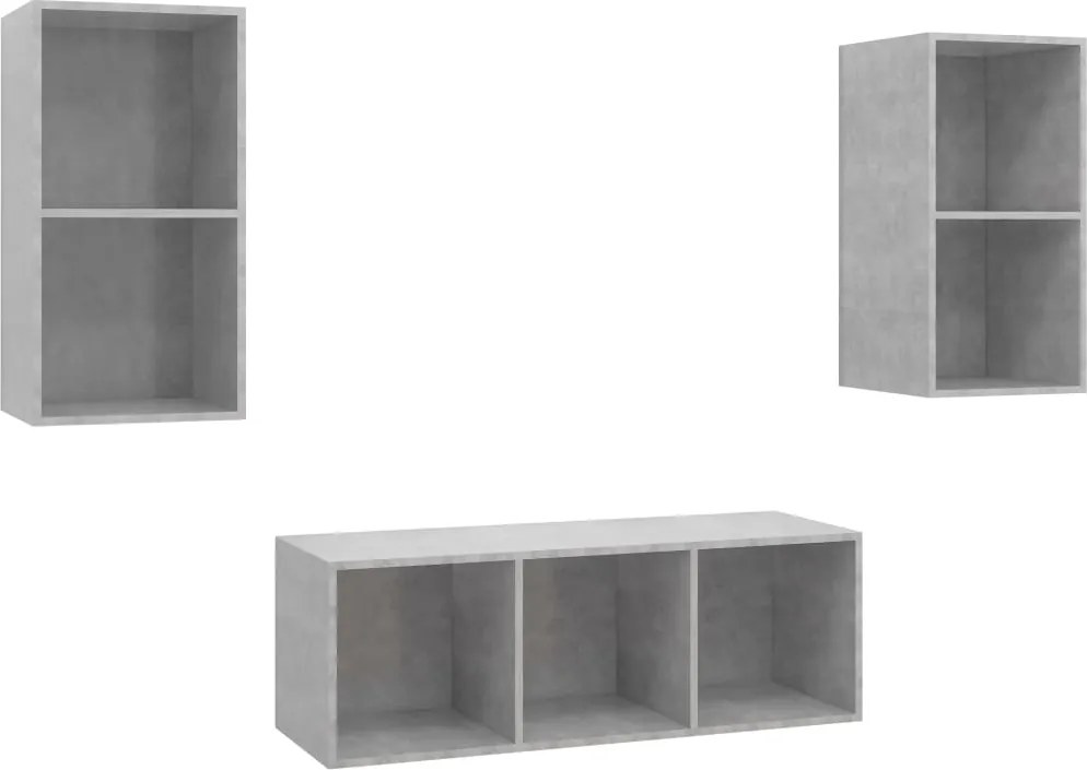 3dílný set TV skříněk betonově šedý dřevotříska 3079740