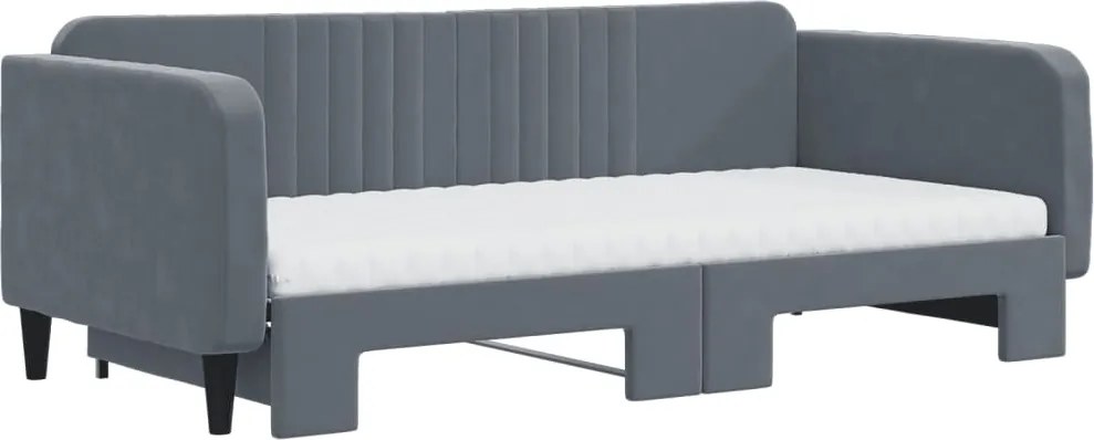 Válenda s přistýlkou a matracemi tmavě šedá 100 x 200 cm samet 3197095