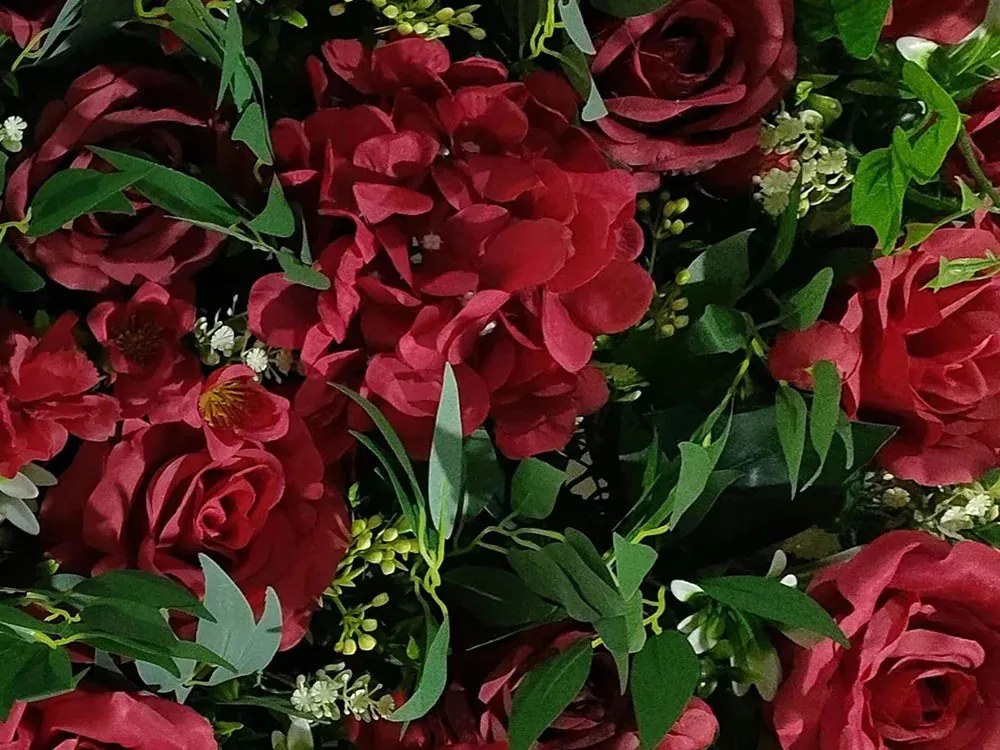 Wall flower - dark red rose and hydrangea, dílec 40 x 60 cm