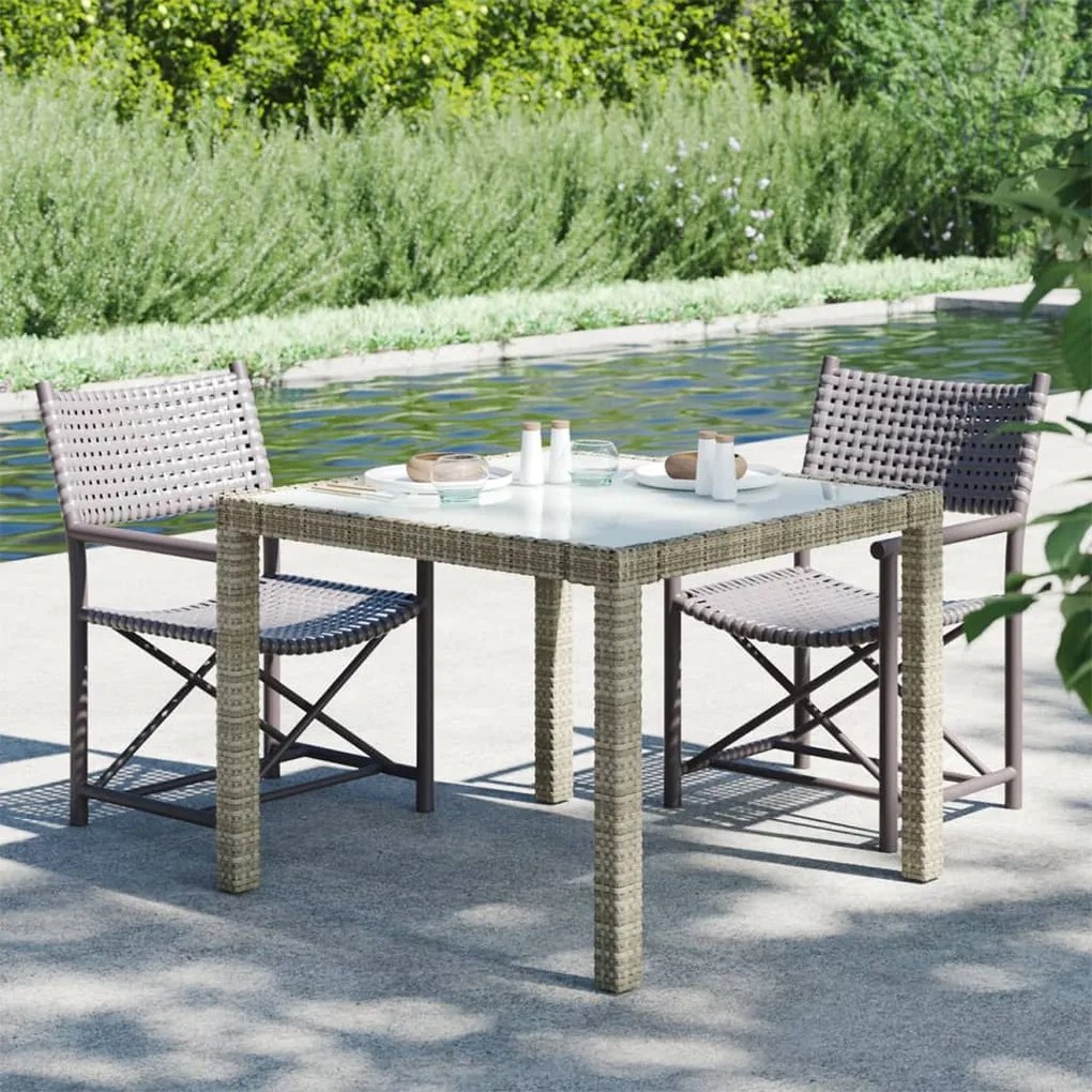 Zahradní stůl 90 x 90 x 75 cm tvrzené sklo a polyratan šedý 316700