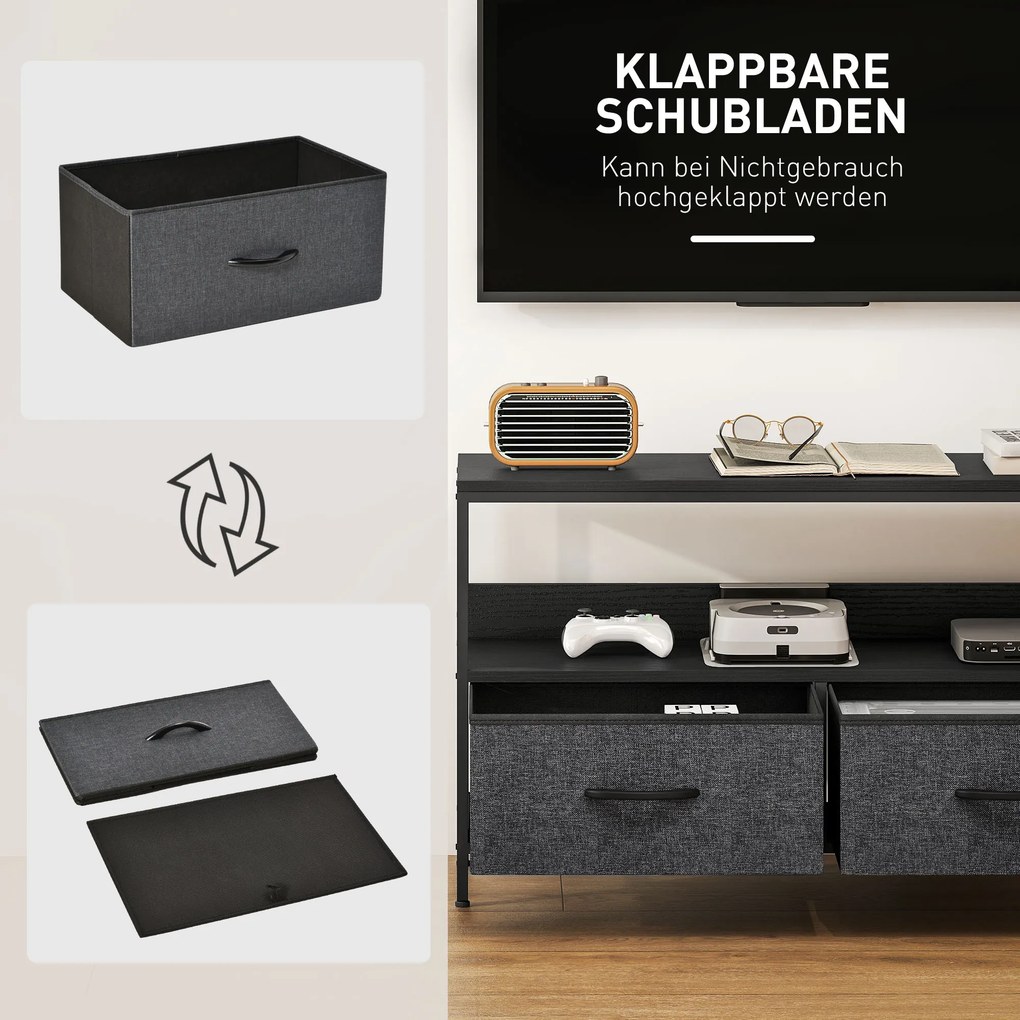 HOMCOM TV skříňka Lowboard se 2 zásuvkami, otevřeným prostorem, pro televizory do 47 palců, 98 x 29 x 56 cm, černá + tmavě šedá
