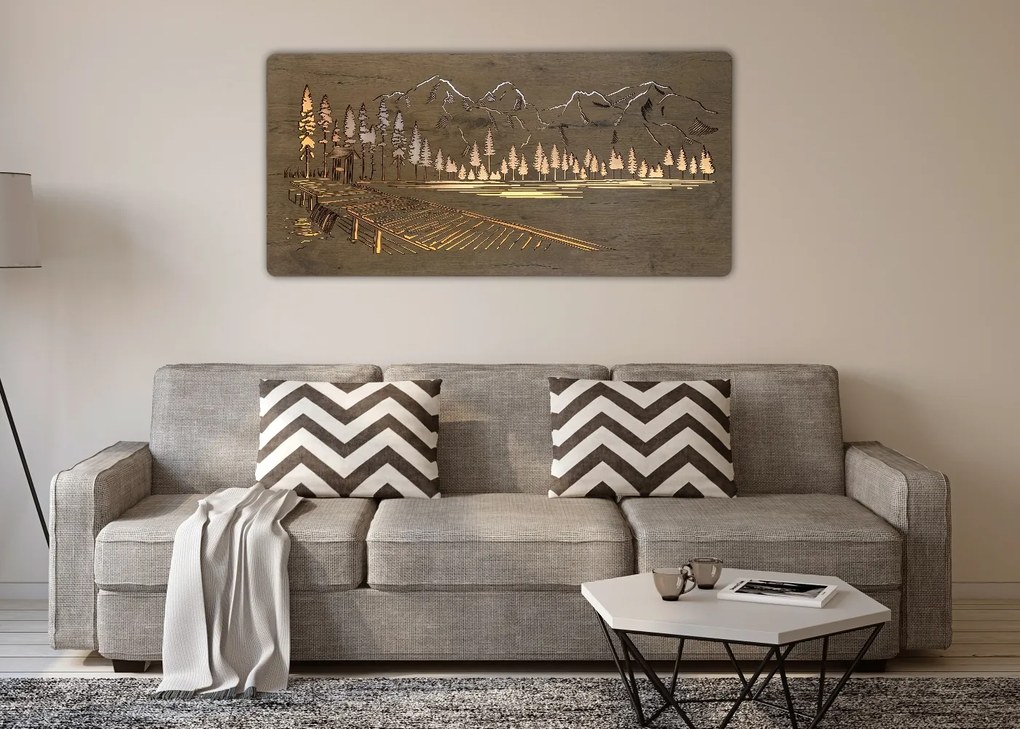 Li-Go "Pod vrcholy hor" světelný obraz 230V 120x60 cm provedení povrchu: ořech