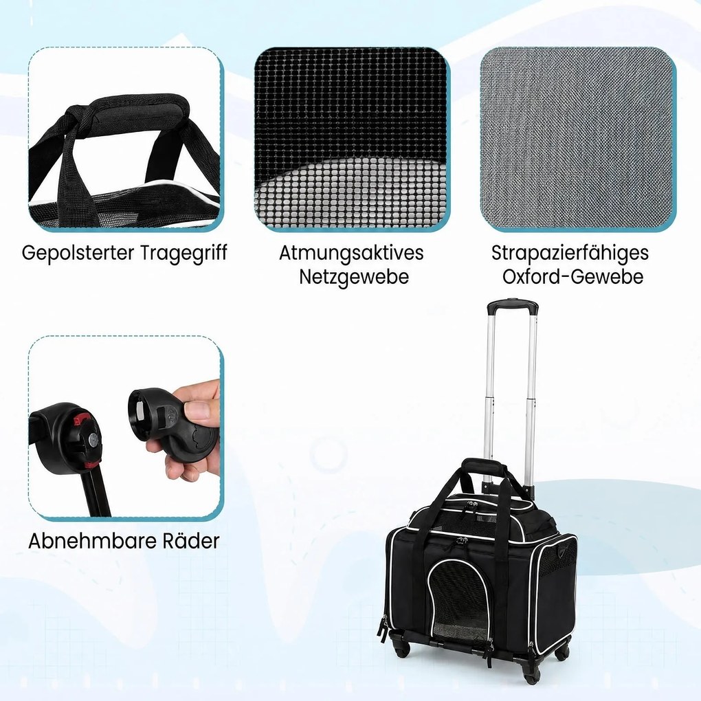 Costway Skládací přepravní box pro domácí mazlíčky s kolečky – 46 × 29 × 28 cm