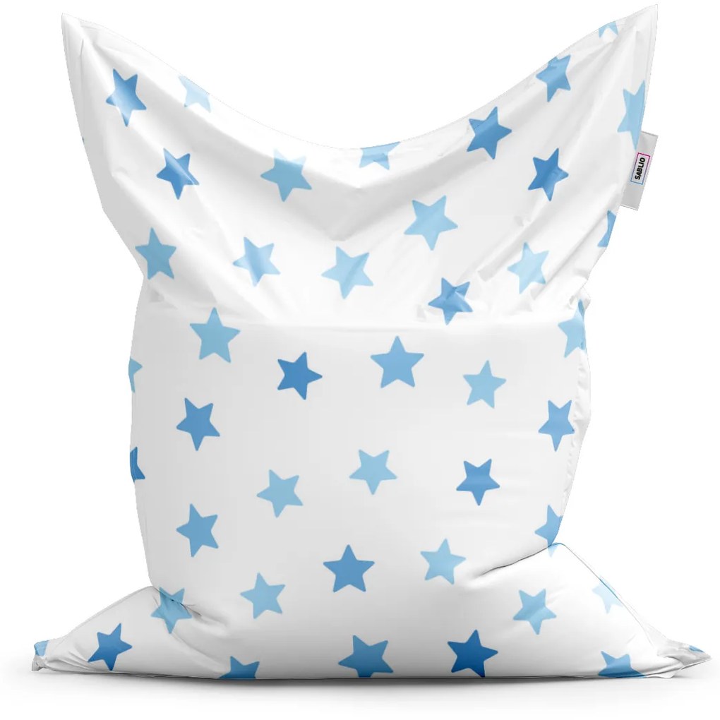 Sedací vak SABLIO - Modré hvězdy na bílé 150x100 cm