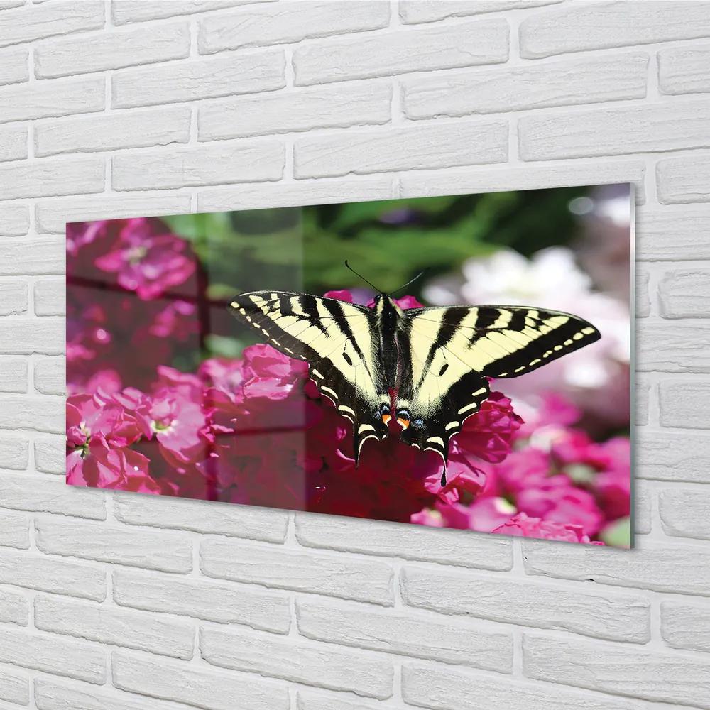 akrylový obraz květiny motýl 125x50 cm