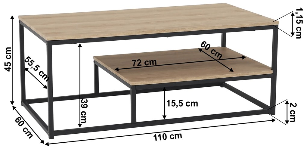 Kondela Konferenční stolek, dub světlý / černá, LARON
