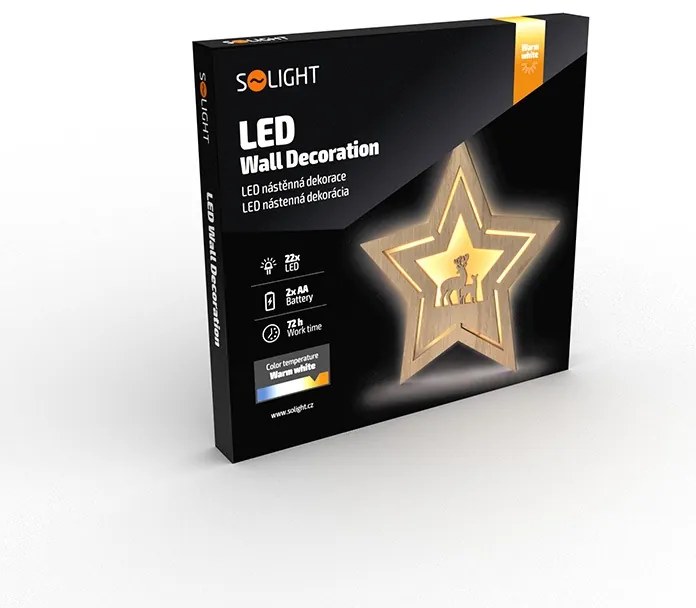 SOLIGHT LED nástěnná dekorace vánoční hvězda, 24x LED, 2x AA