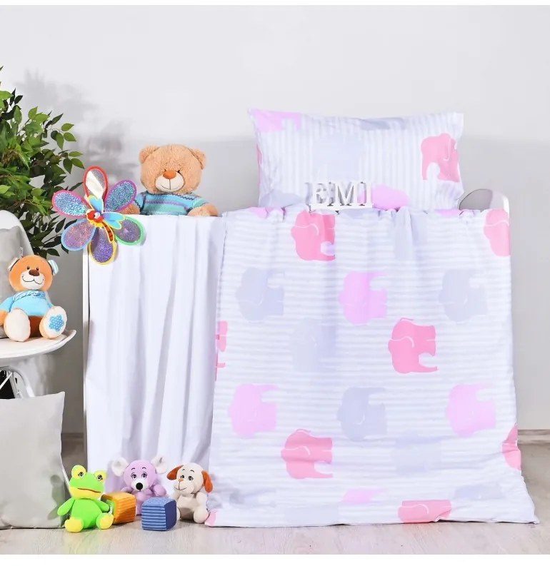 Povlečení dětské sloníky růžové EMI, Dětský set 90x130 + 45x65