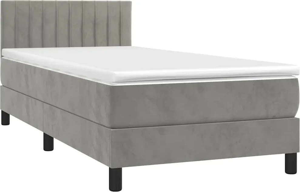 Box spring postel s matrací a LED světle šedá 100x200 cm samet 3134507