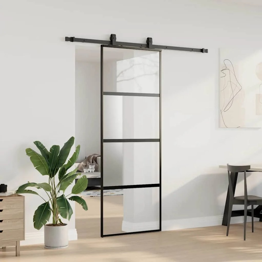Posuvné dveře se sadou kování černé 76x205 cm Tvrzené sklo 3375829