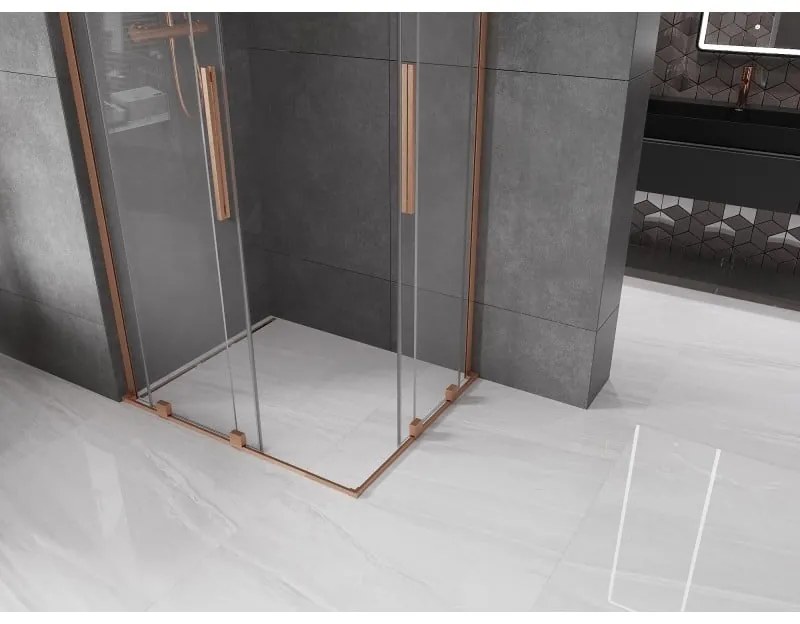 Mexen Velar L Duo, sprchový kout s posuvnými dveřmi 100 x 90 cm, 8mm čiré sklo, měděná matná, 871-100-090-02-03-65