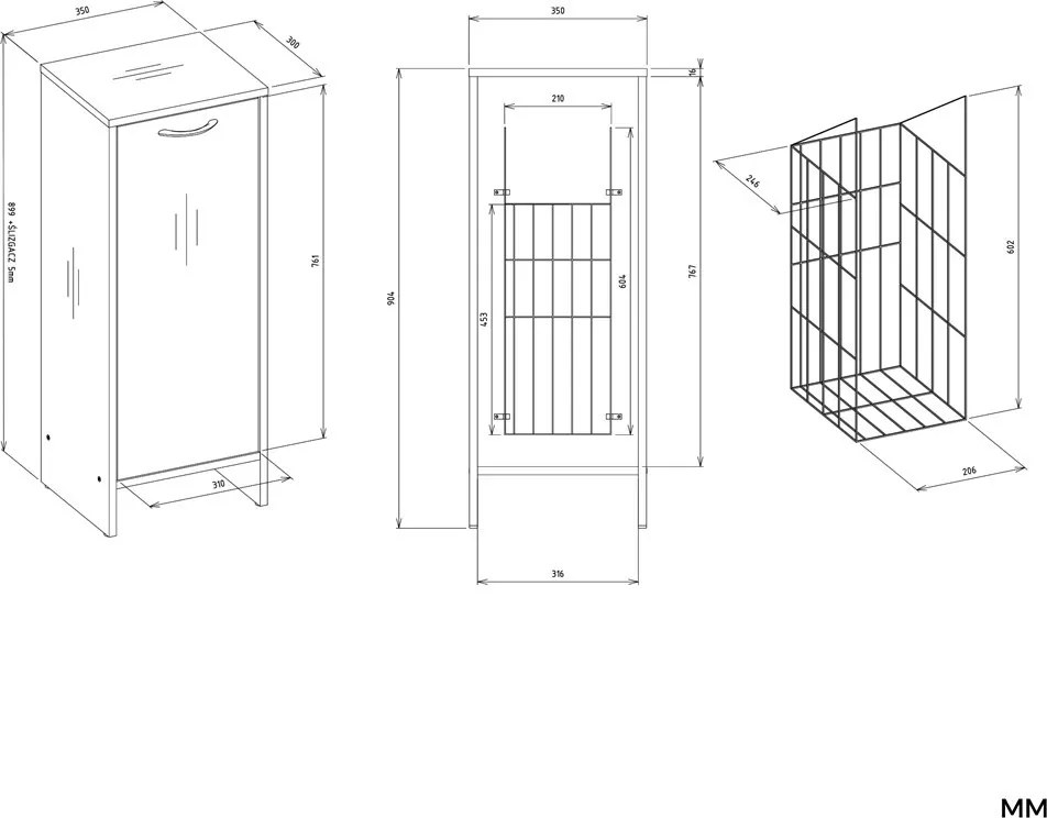 Spodní koupelnová skříňka s košem na prádlo Nina 35 cm bílá