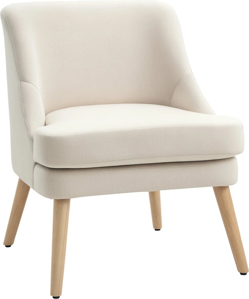 HOMCOM Křeslo s lněným vzhledem, s opěrkou, polstrované, na dřevěných nožkách, do obývacího pokoje, ložnice, krémově bílé | Aosom