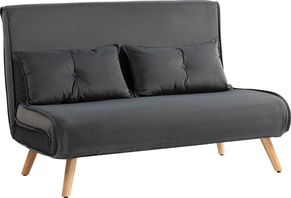 HOMCOM 2místná rozkládací pohovka, postelové sofa, pohovka konvertovatelná na postel, nastavitelná opěrka zad, látkový potah, kovový rám, šedá