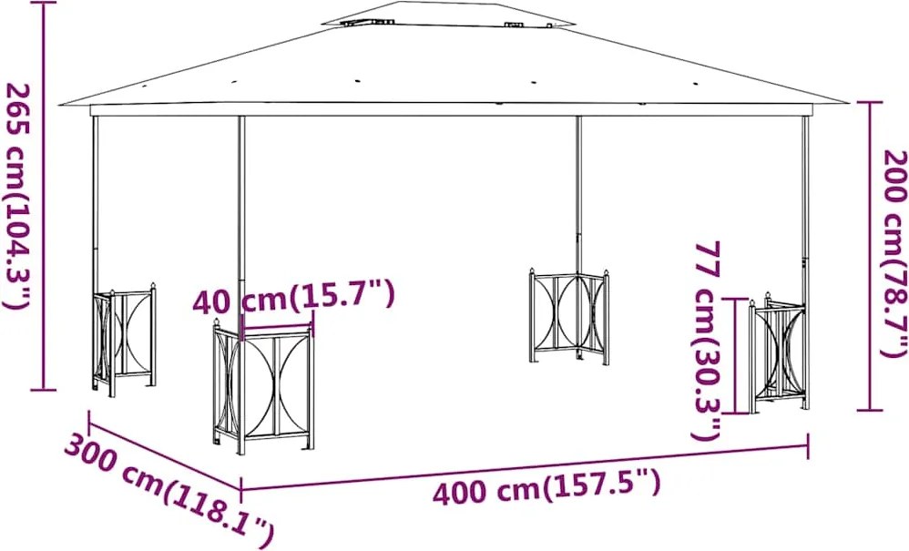 Altán s bočními stěnami a dvojitou střechou 3 x 4 m krémový 318543