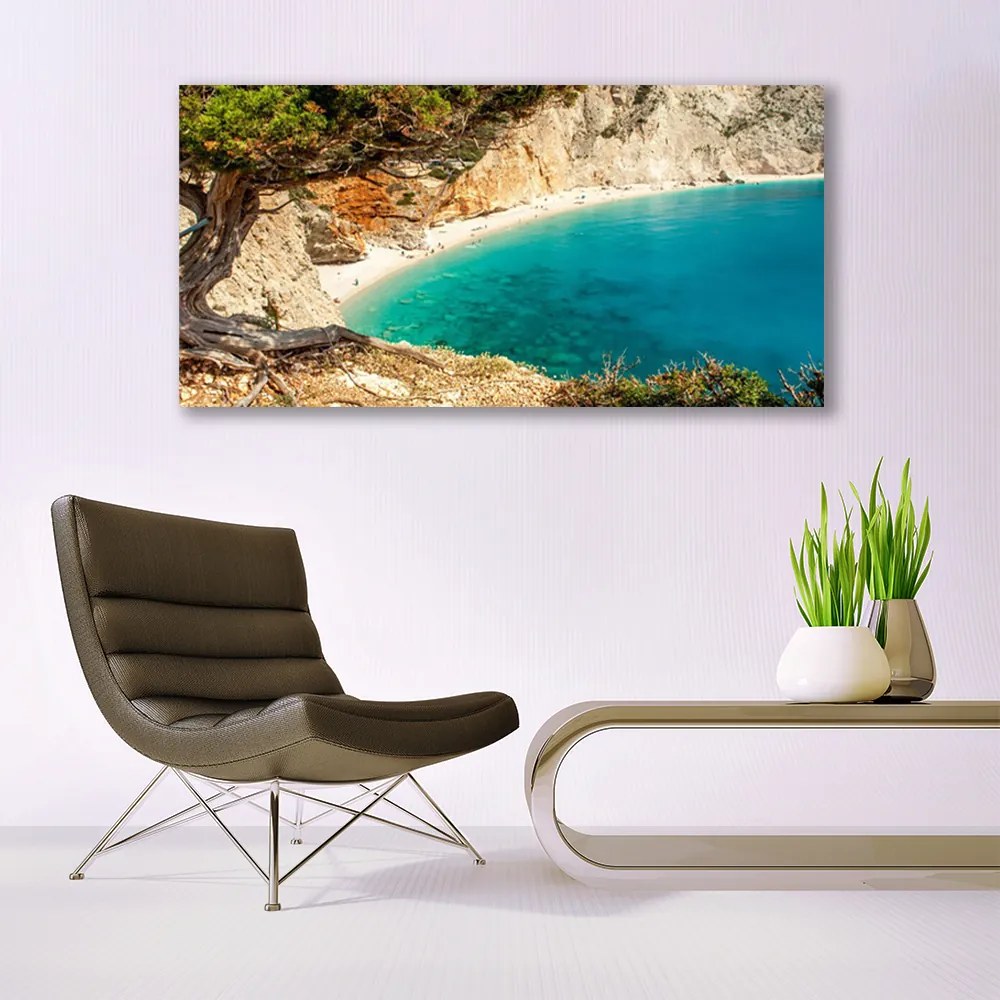akrylový obraz Záliv Moře Skály Pláž 120x60 cm