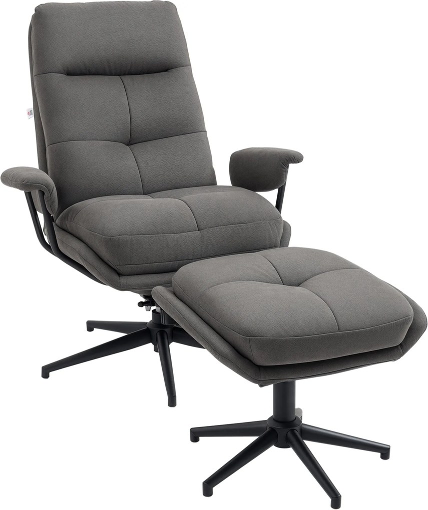 HOMCOM Relaxační Křeslo s Podnožkou, TV Křeslo se Sukem, TV Křeslo s Funkcí Polohování do Obývacího Pokoje, Ložnice, Nosnost do 150 kg, Polyester, Oce