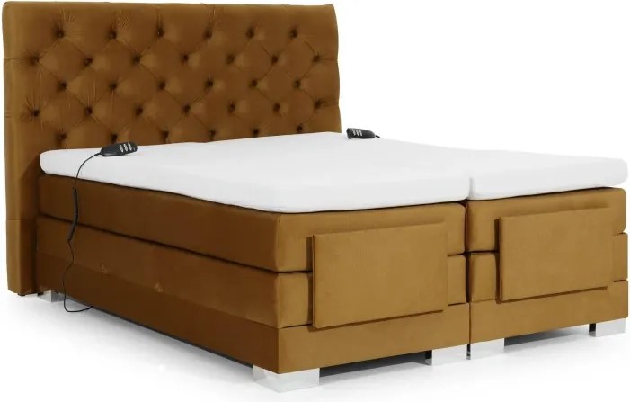Kontinentální postel CARLINO boxspring s elektrickým polohováním 200x180, hořčicová (Monolith 48)