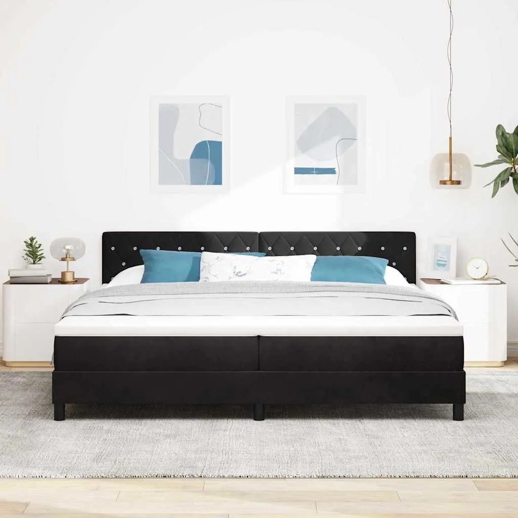 Postel s boxspringem s matrací s čelo Černá 200 x 200 cm samet 3339130