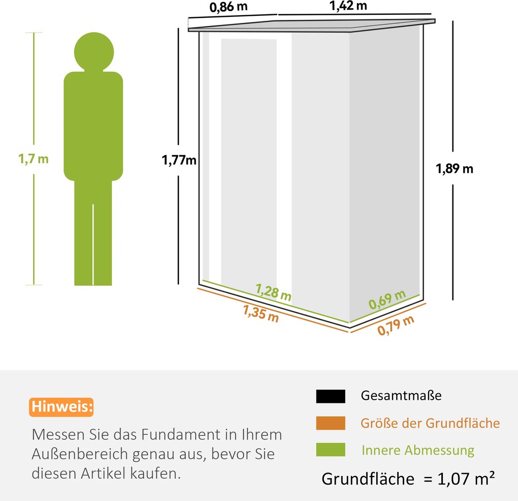 Outsunny zahradní přístřešek Zahradní přístřešek s dveřmi Venkovní ocelový zelený 142 x 84 x 189 cm | Aosom