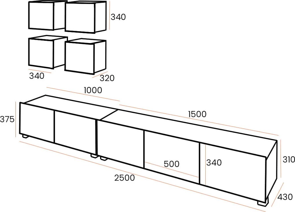 GAB Obývací stěna LORONA 18, Bílá 250 cm