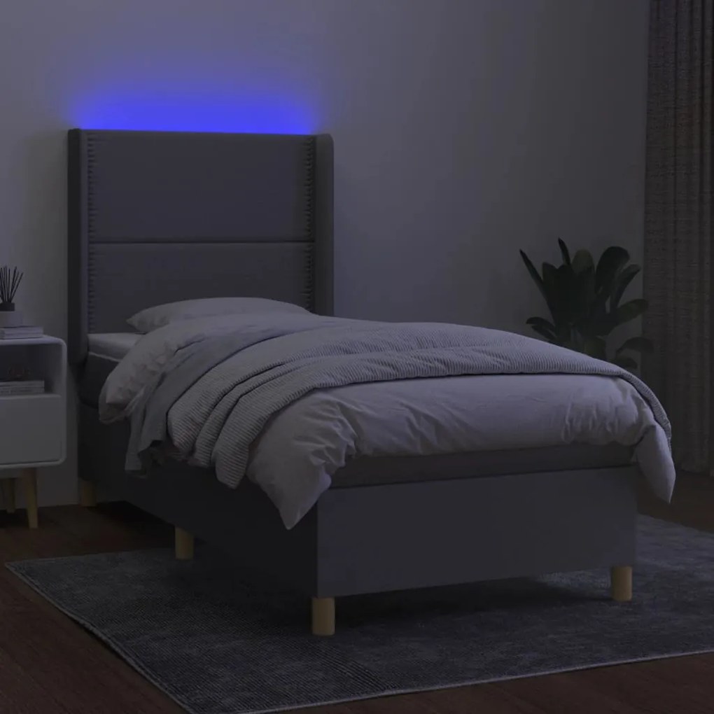 Box spring postel s matrací a LED světle šedá 90x190 cm textil 3138757