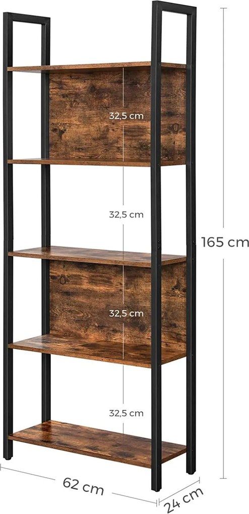 Knihovna, úložný regál v rustikální hnědé a černé