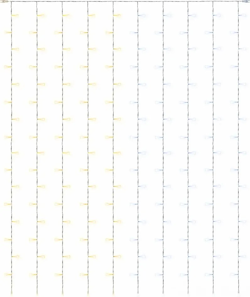 Easy Fix LED světelný závěs venkovní, 100 × 150 cm, bi-color ledově a teple bílá, 150 diod, bílý kabel, IP44, prodlužovací