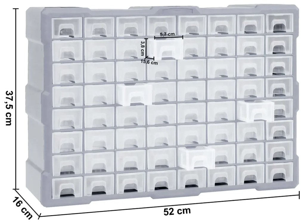 Organizér se 64 zásuvkami 52 x 16 x 37,5 cm