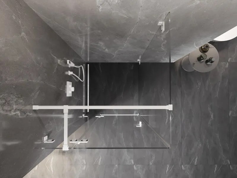 Mexen Lunar T, sklápěcí sprchový kout levý 100 x 100 cm, 8mm čiré sklo, bílý profil, 834T-100-100-20-00-L