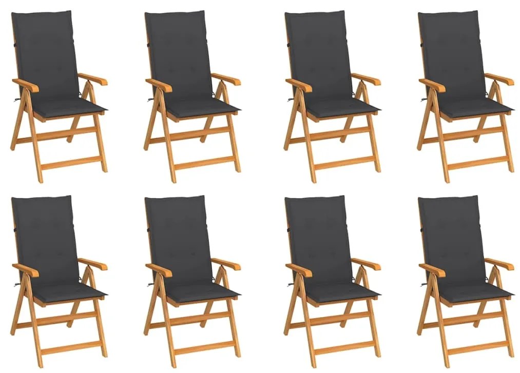 Skládací polohovací křesla s polštáři, 8 ks, masivní teakové dřevo 3072541