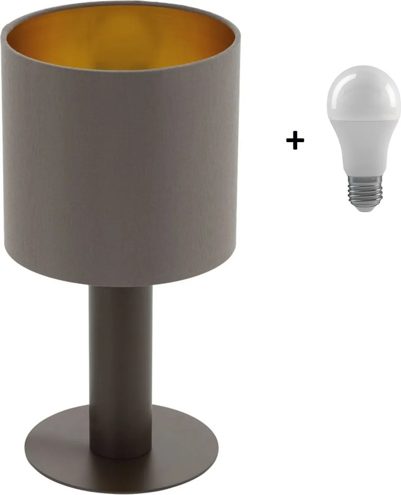 Eglo 97686 CONCESSA 1 - Moderní stolní lampa s textilním stínidlem v barvě cappuccino a zlaté + Dárek LED žárovka