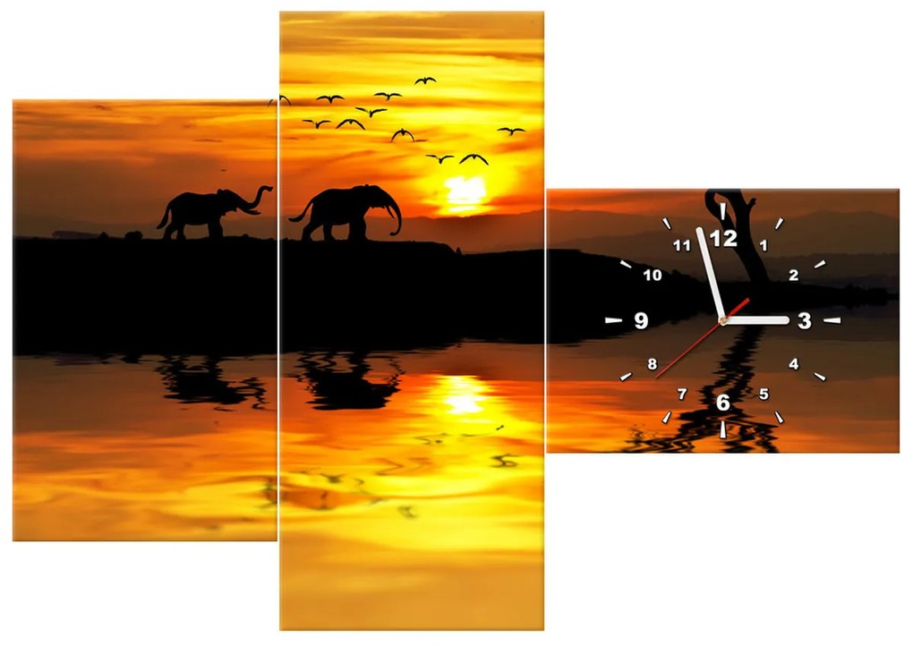 Gario Obraz s hodinami Afrika - 3 dílný Rozměry: 90 x 70 cm