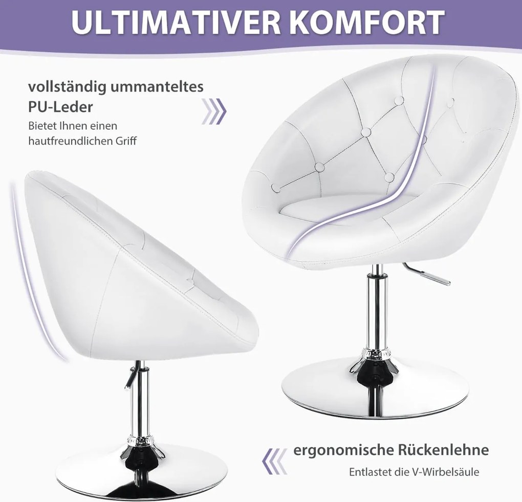 Costway Otočné kulaté křeslo s všívaným opěradlem a umělou kůží a chromovou