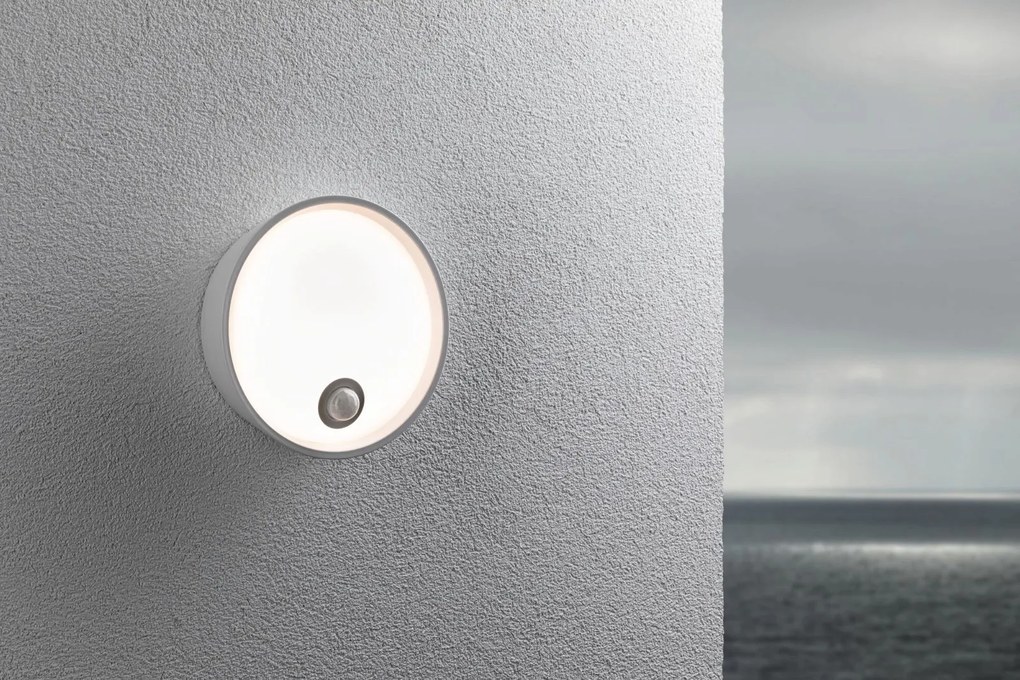 P 94699 LED venkovní nástěnné svítidlo Platomo pohybové čidlo IP44 kruhové 180mm 3000K 14,5W 230V bílá umělá hmota - PAULMANN