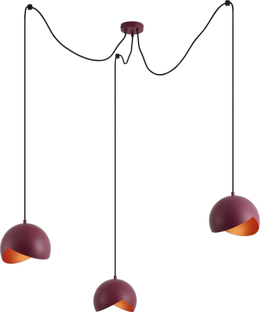 Designová červená závěsná lampa s opálovým sklem, 3 světla - Tulip
