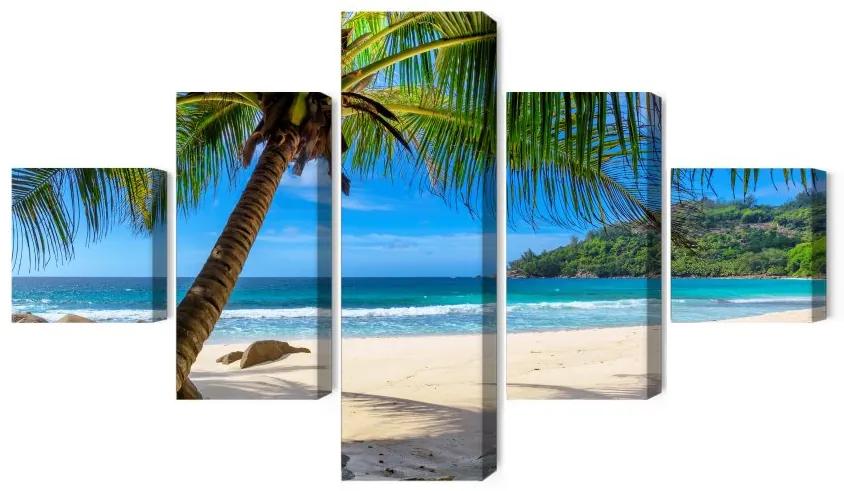 Vícedílný obraz Tropická Pláž S 3D Palmou Nedostatek Nedostatek Přírodní plátno 250x150