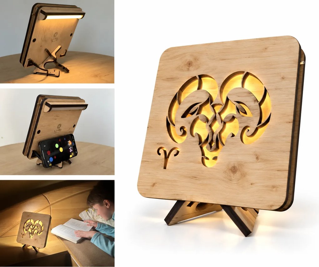 Li-Go Znamení "Beran" lampa 19x19 cm provedení povrchu: bříza