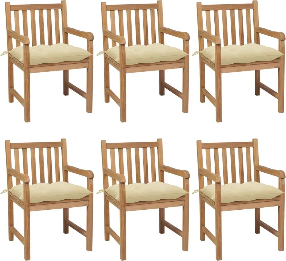 Zahradní židle 6 ks krémově bílé podušky masivní teak 3073048