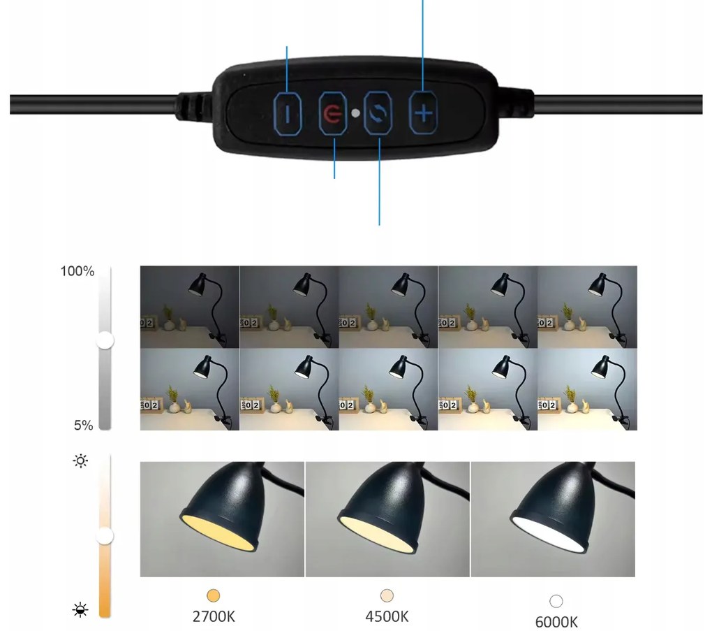 BERGE Andora LED stolní lampa s klipem LED černá