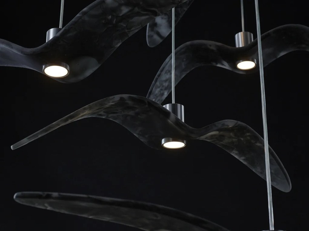 Designové závěsné svítidlo Brokis Night Birds PC962 Povrch Montury: Černý elox, Barva skla: Triplex opal Brokisglass mat, Povrch baldachýnu: kov - černý matný komaxit