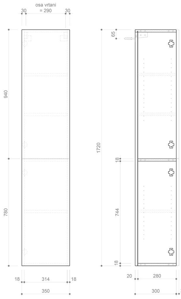Sapho ESPACE 35 x 172 x 32 cm ESC230-3131 skříňka 2x dvířka levá/pravá bílá mat