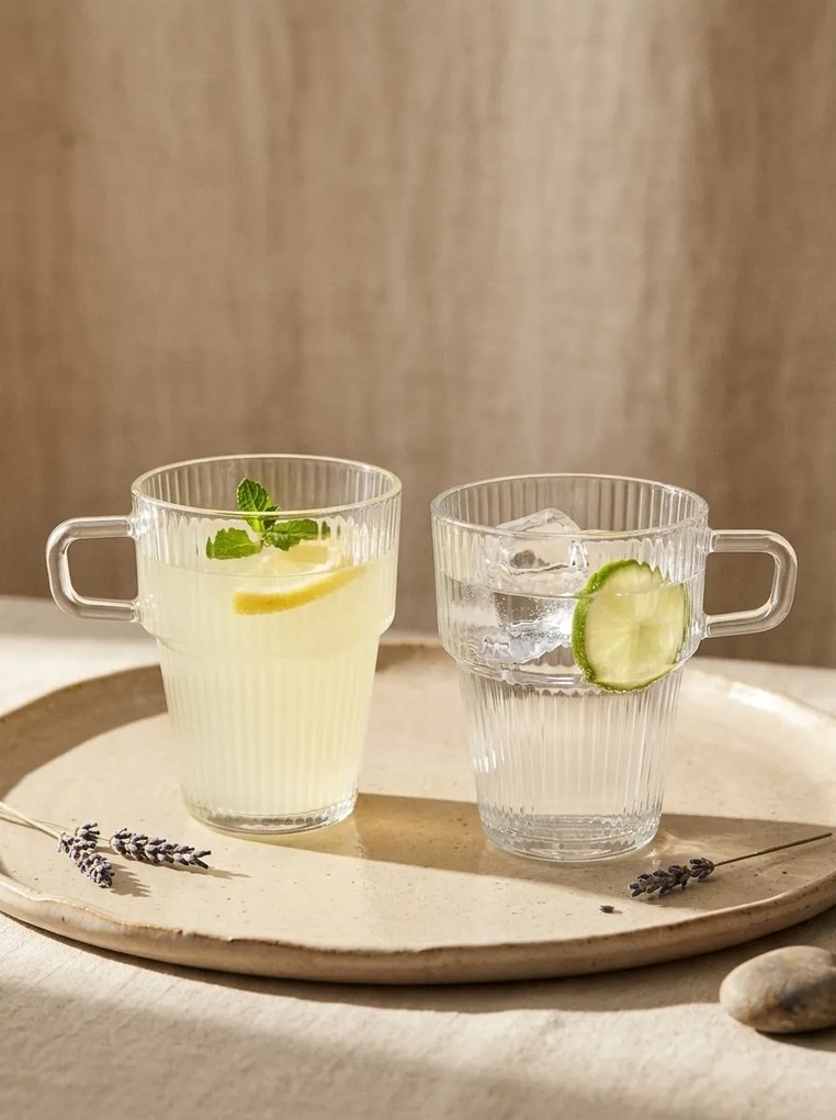 Sinsay - Rýhované skleněné hrnky 2 pack - clear