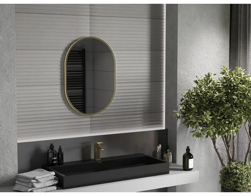 Mexen Loft, oválné koupelnové zrcadlo 70 x 50 cm, barva rámu zlatá lesklá, 9851-070-050-000-50