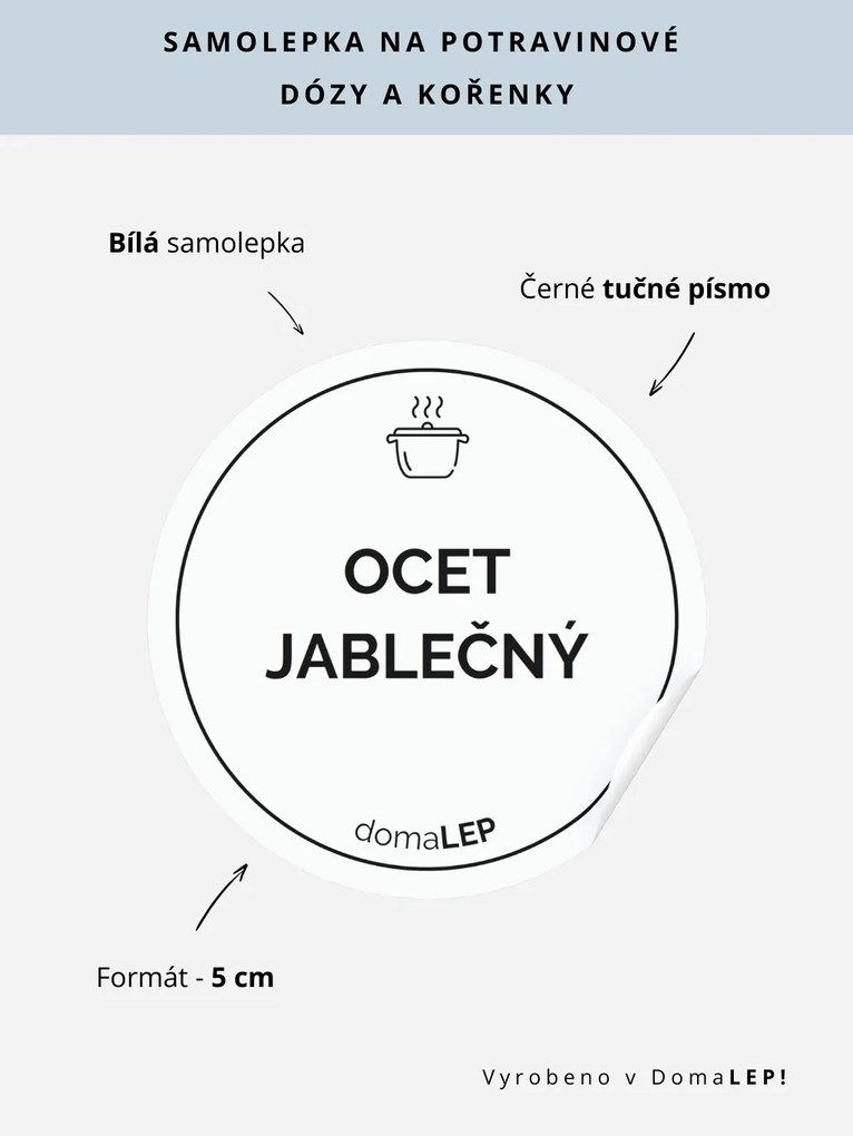 Samolepka na dózu CUKR KOKOSOVÝ – bílá, 5 cm, tučné písmo