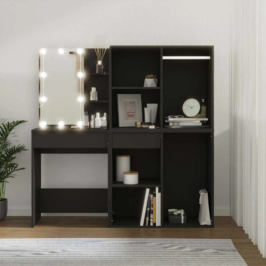 LED toaletní stolek se skříňkami černý kompozitní dřevo 3082027