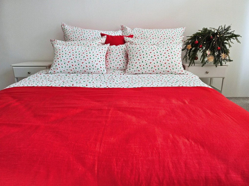 Nelly Francouzský lněný povlak na přikrývku - super soft Vánoční stromek Rozměr: 200/200 CM ZIP