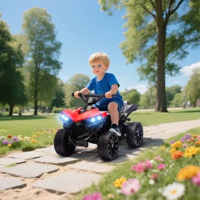 AIYAPLAY Dětská čtyřkolka elektrická 6V, dětská čtyřkolka s funkcí vpřed-zpět, hudbou, LED světlomety, červená