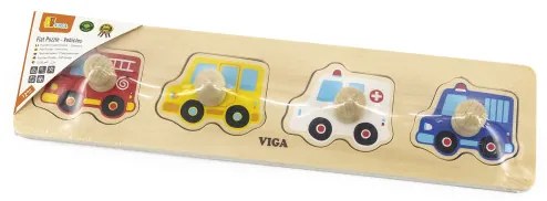 Dřevěná vkládačka s úchyty Viga 44535 autíčka