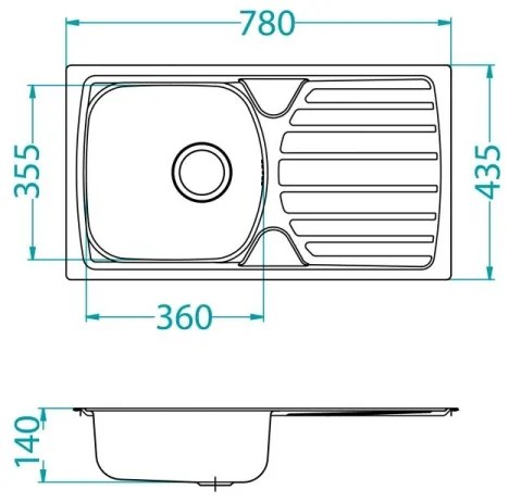 ALVEUS 1136539 - Kuchyňský dřez BASIC 78x43,5 cm matná ocel/satin, velká výpusť